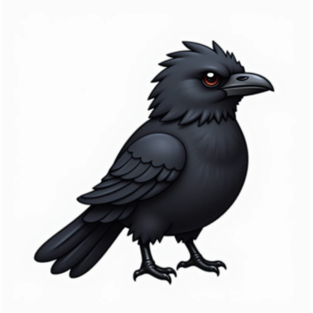 full body black raven bird emoji, facing right, simple detail ...
