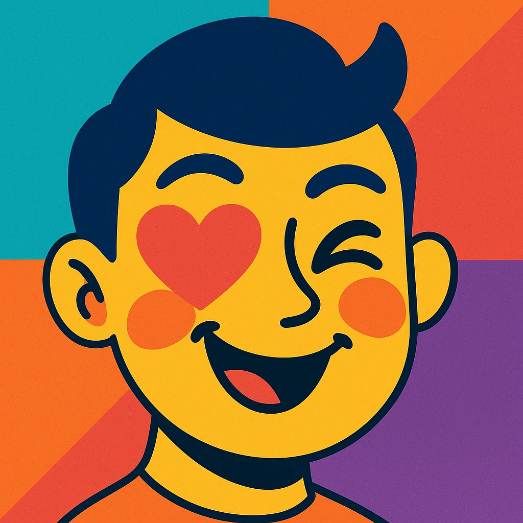 Add heart eyes to the vibrant toon style face with raised eyebrows ...
