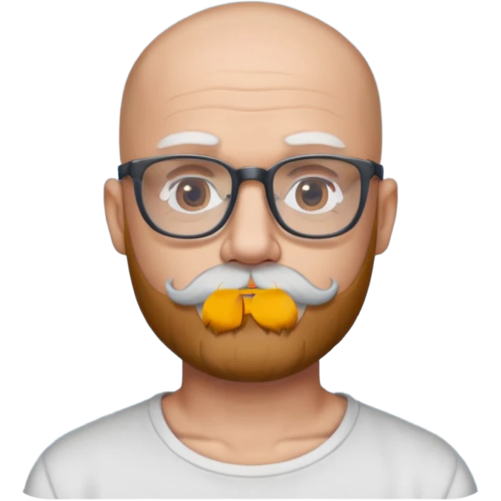 Bald man with salt and pepper beard and rectangle glasses and shoulder ...
