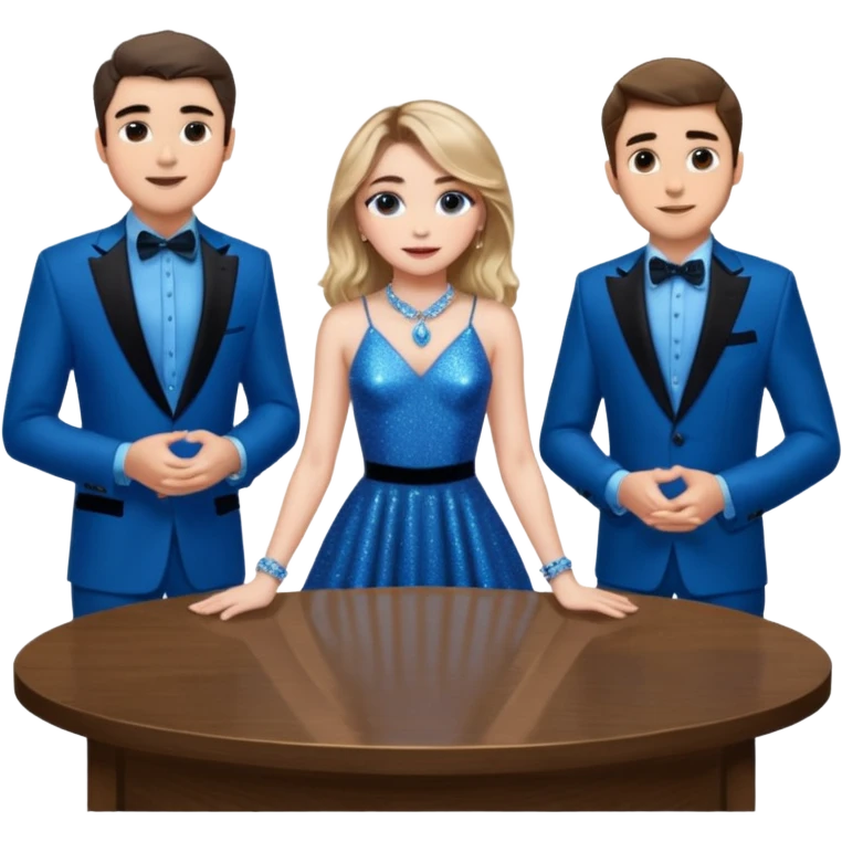Sabrina carpenter in a blue sparkly dress at a table with 3 handsome ...