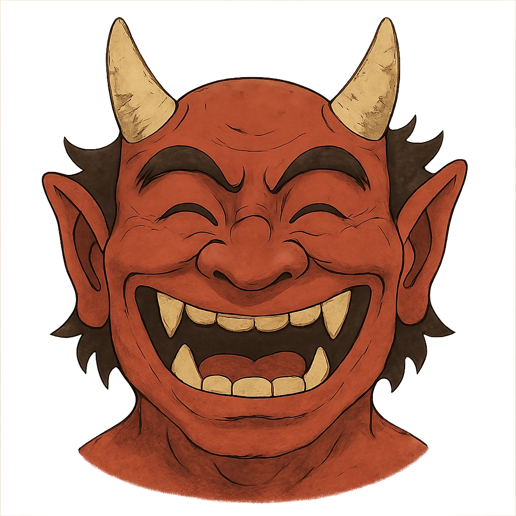 ghibli style smiling red demon face emoji | AI Emoji Generator
