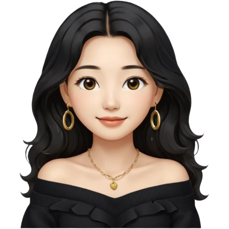 A South Korean girl in her thirties with long black soft wavy hair with ...