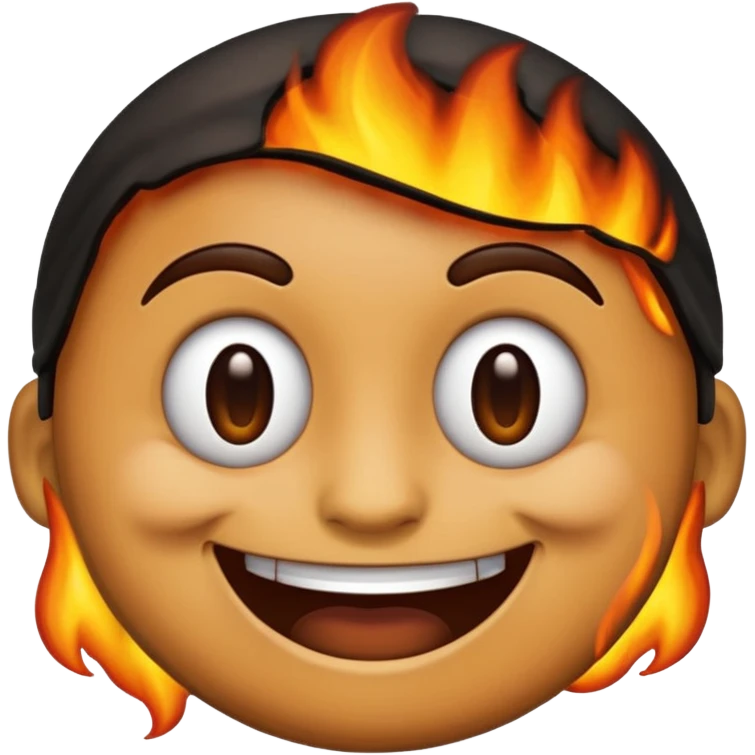 A emoji with half of his face burnt with the emoji having a big grin ...