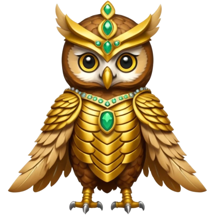 owl warrior wearing golden armor embedded with emerald jewels emoji ...