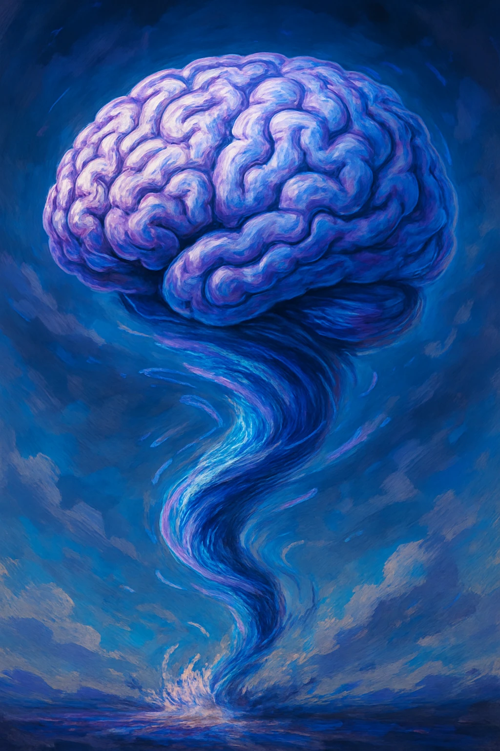 A tornado shaped like a brain, blending the forms to create a unique ...