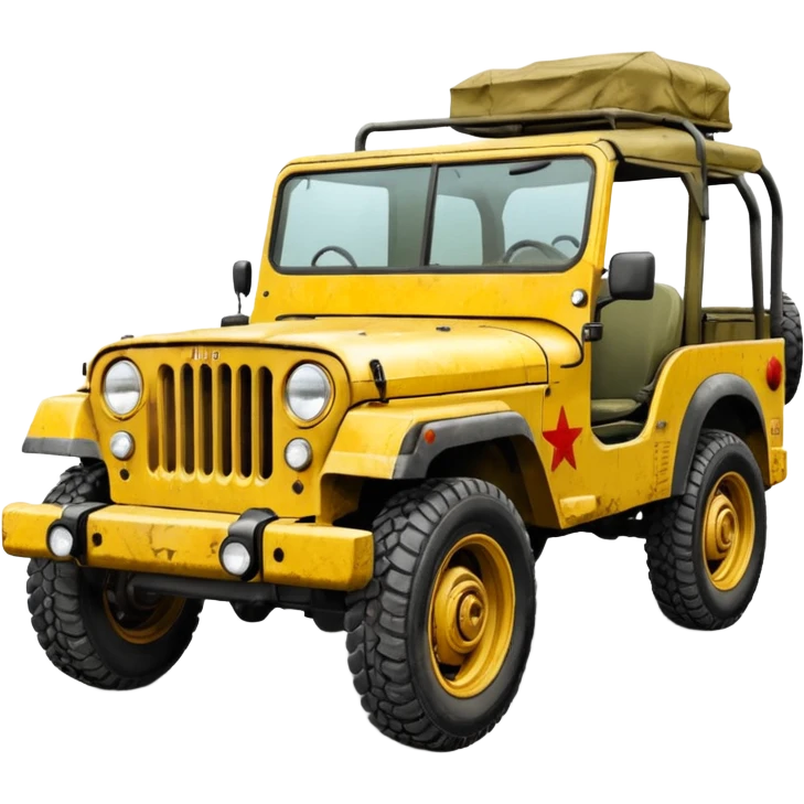 yellow military jeep, with protection, with red tuning symbols emoji ...