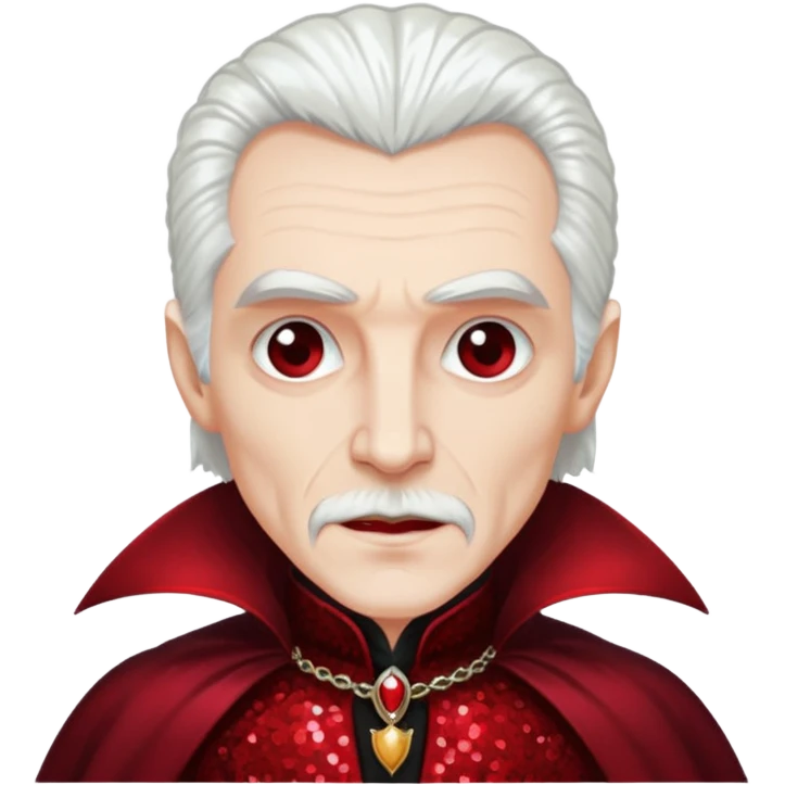 Dracula with white hair, dark red sequin outfit emoji | AI Emoji Generator