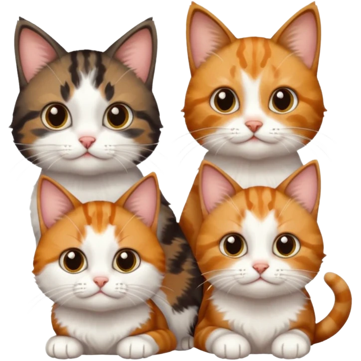 3 different coloured small cats including a dark brown tabby and white ...