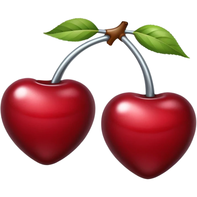 A pair of cherries emoji made of liquid silver chrome, smooth rounded ...