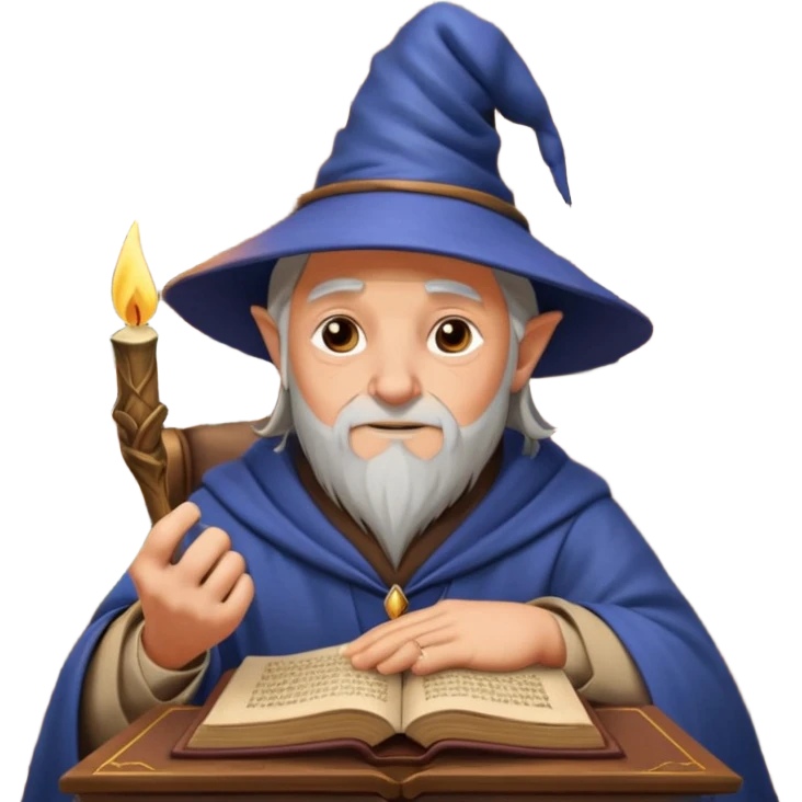 "Thinking face emoji as a thoughtful wizard in Hogwarts library ...