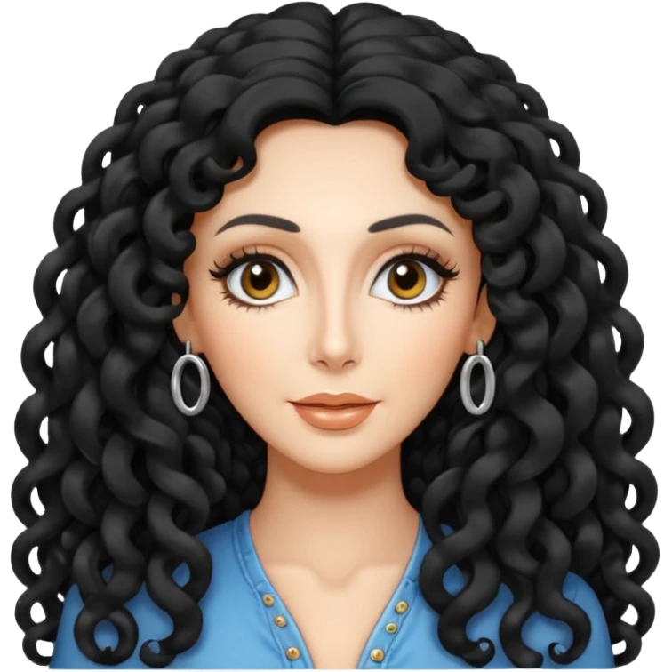 Cher with long black curly hair emoji | AI Emoji Generator