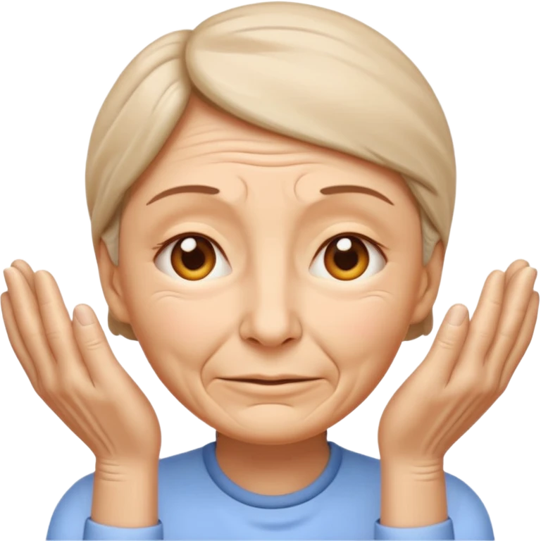 Simple emoji of a face with wrinkles being smoothed by hands, both ...