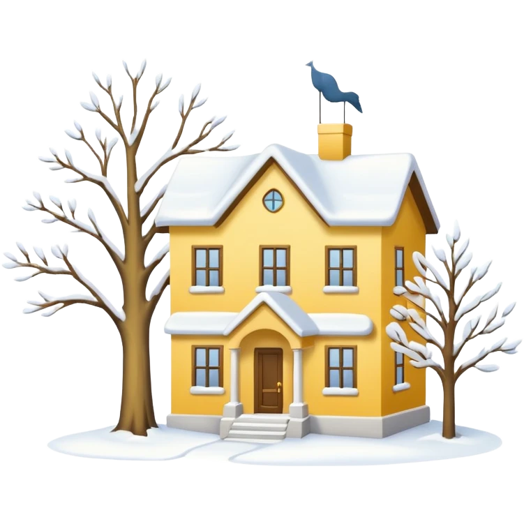 Yellow-white house. A small tree. Winter emoji | AI Emoji Generator