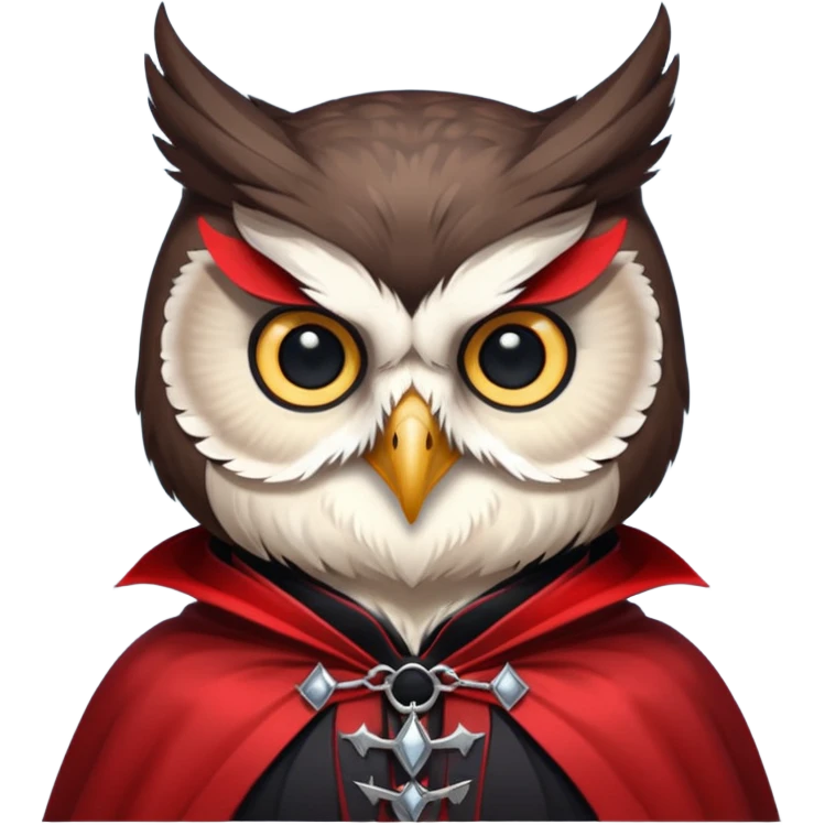 owl vampire in red collar cloak emoji | AI Emoji Generator