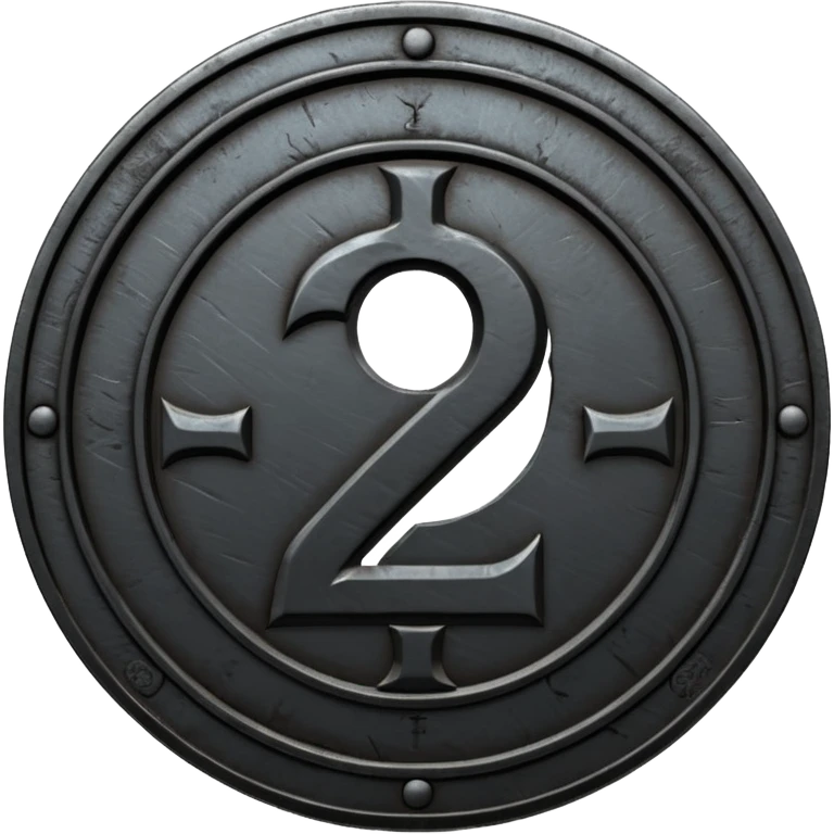 Minimal emoji, gothic metal coin made of black steel, engraved number 2 ...