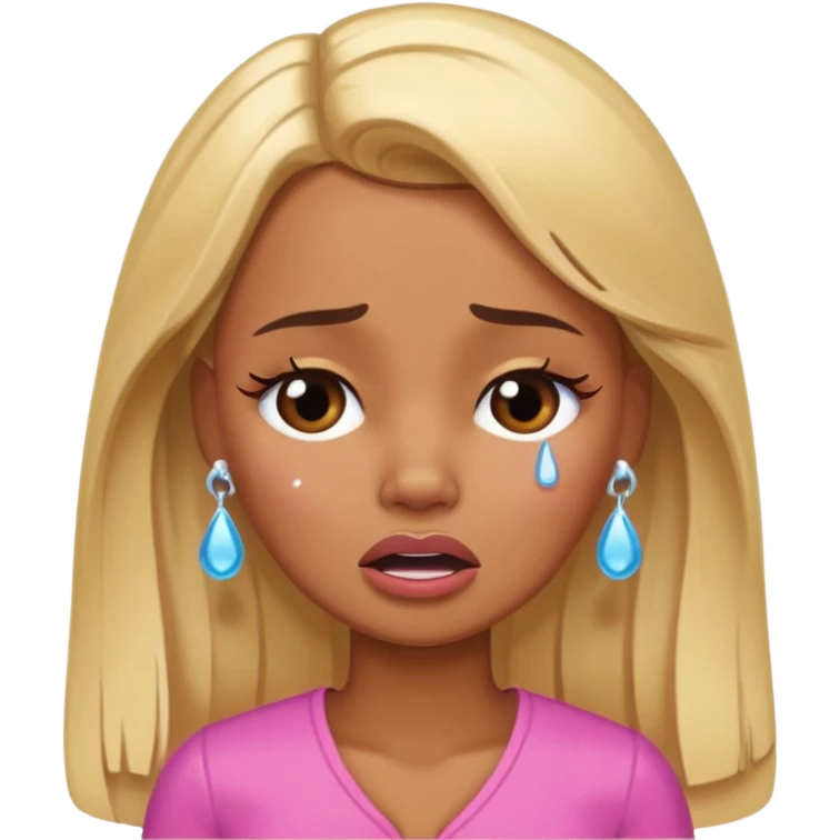 brown skin blonde barbie crying with tears emoji | AI Emoji Generator