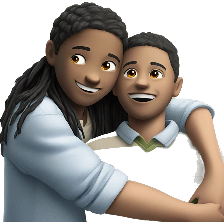 boys smiling in outdoor hug emoji | AI Emoji Generator