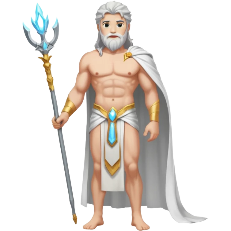 fullbody silverhair shirtless god ZEUS, white robe over shoulder ...