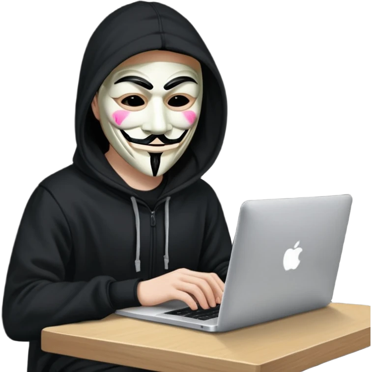 guy fawkes mask black hoodie typing on macbook emoji | AI Emoji Generator