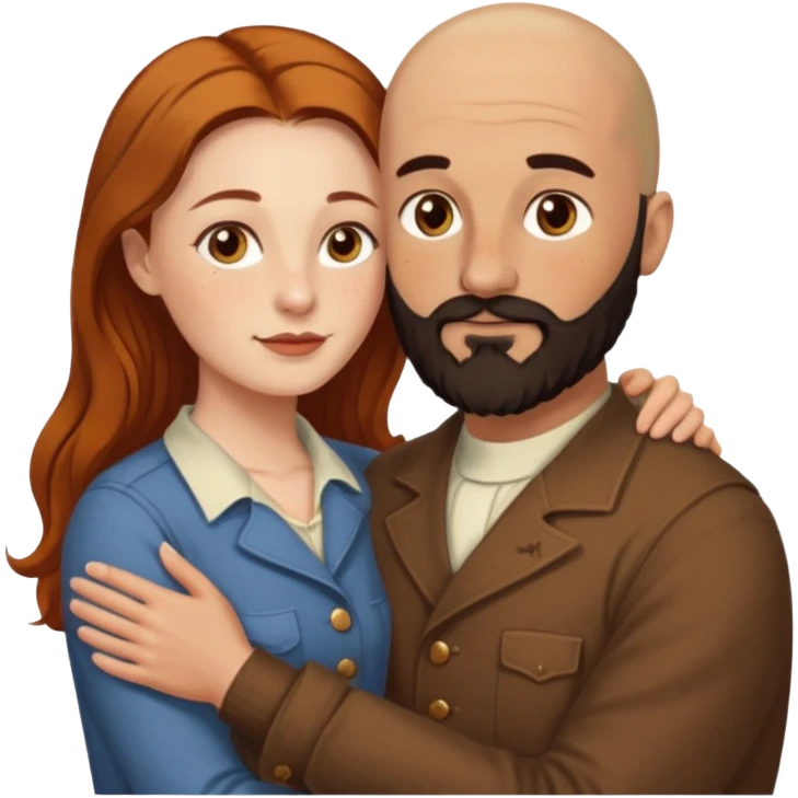 Couple. Bald man with dark brown-black beard. White woman with many ...