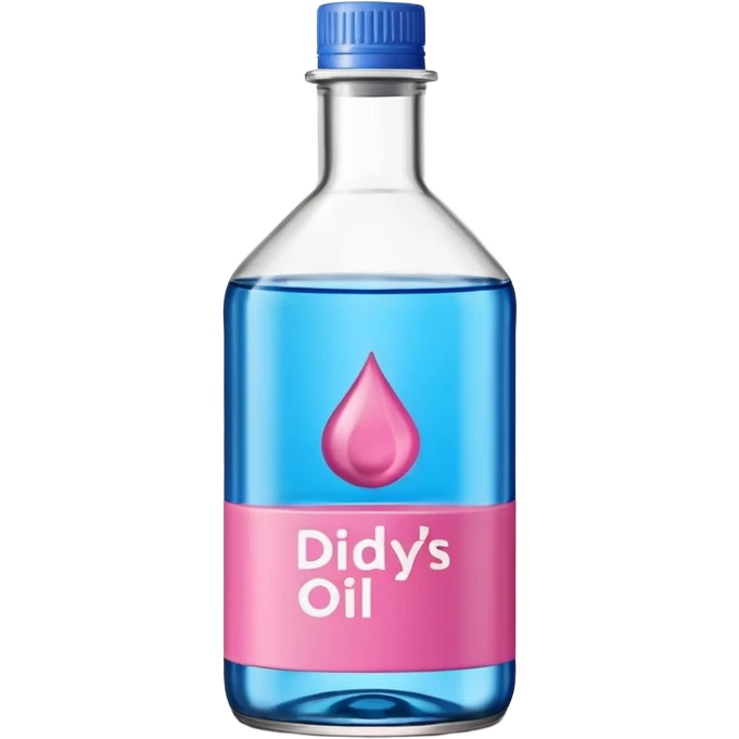bottle of oil blue top pink outside with logo that says Diddys Oil ...