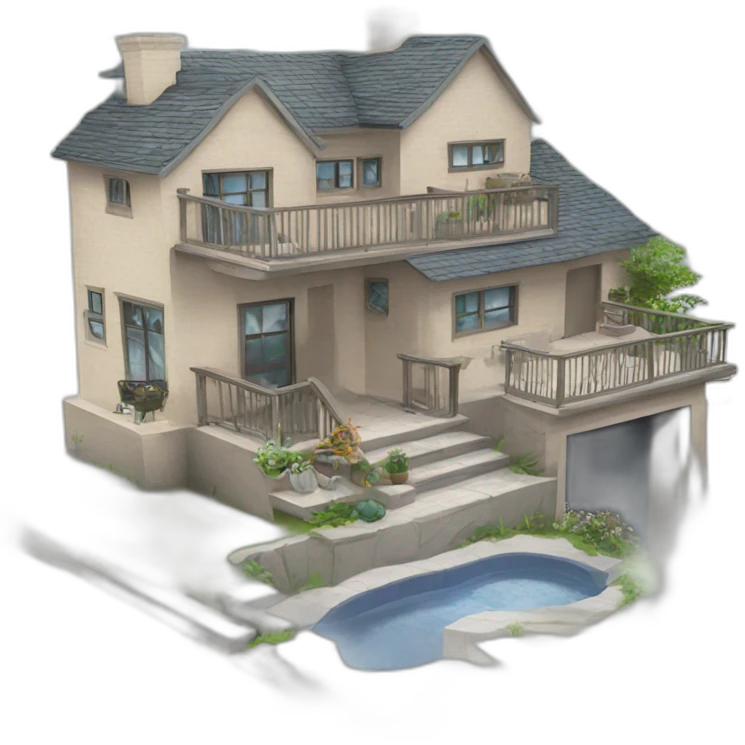 serene countryside house with stairs emoji | AI Emoji Generator