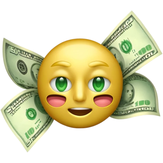 3D glossy money emoji, dollar-sign eyes, cash flying out of mouth ...