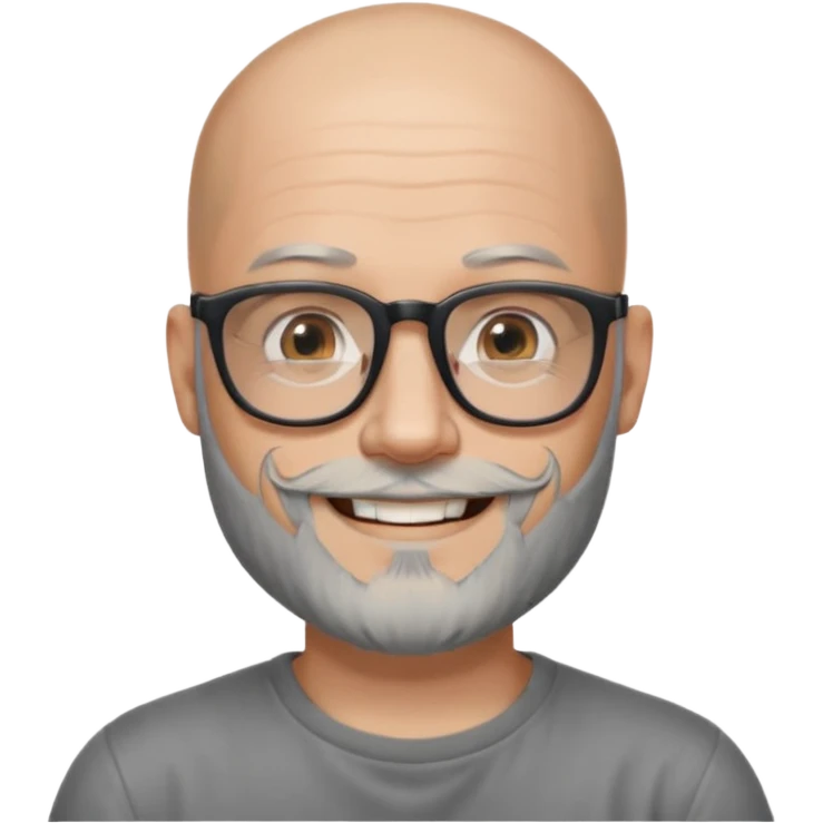 Bald man with salt and pepper beard and rectangle glasses and shoulder ...