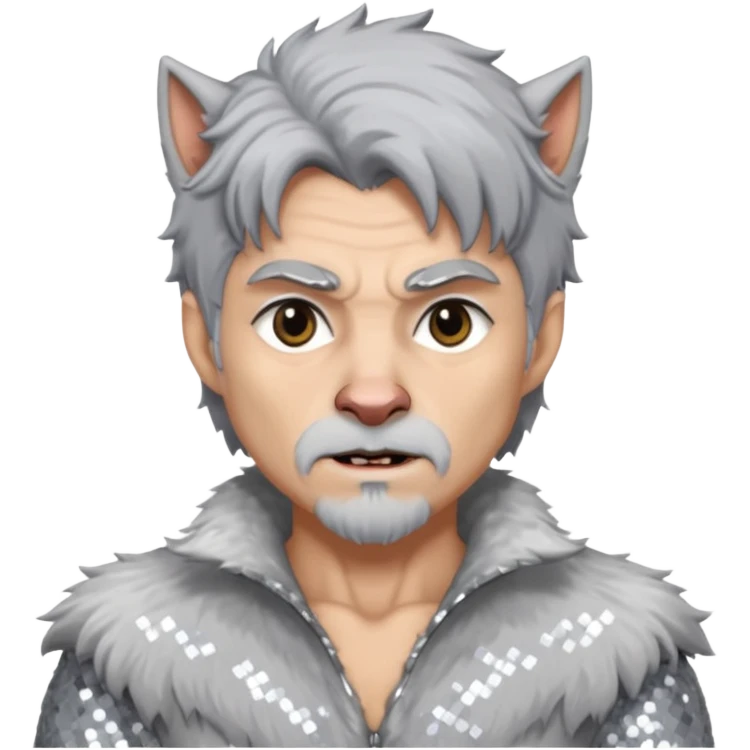 The Werewolf with grey hair and fur, white sequin outfit emoji | AI ...