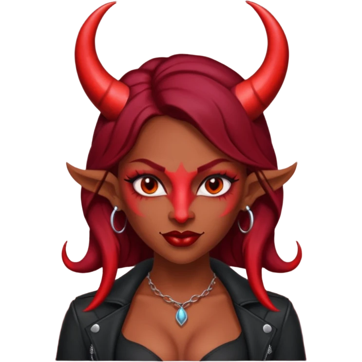 burgundy winged sexy woman with devil horns emoji | AI Emoji Generator