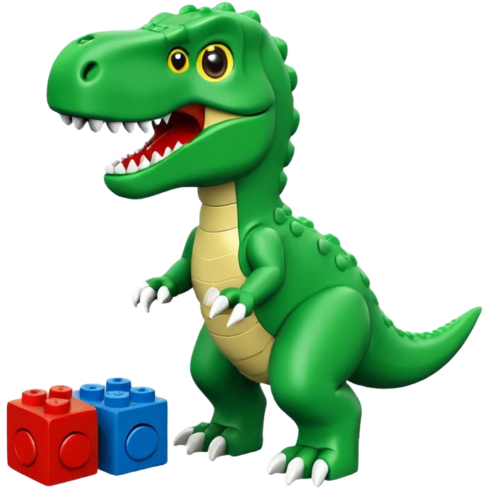 A cute green t-rex playing with LEGO bricks emoji | AI Emoji Generator