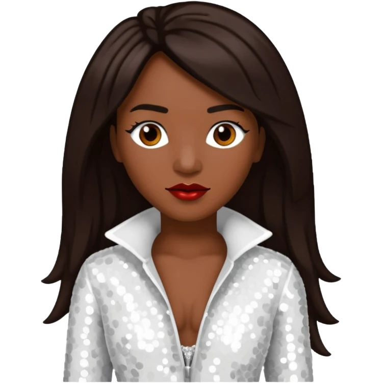 Chilli from TLC with dark skin, long dark brown hair, white sequin ...