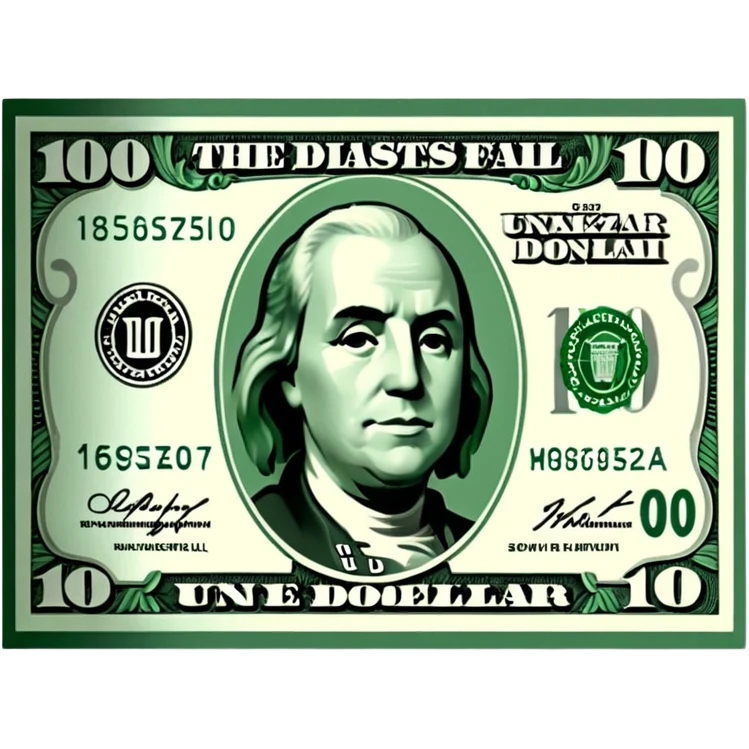 3D realistic US 100 dollar bill sticker, slight perspective, centered ...
