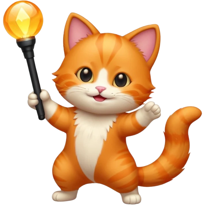 chibi cute orange cat dancing holding a light stick emoji | AI Emoji ...