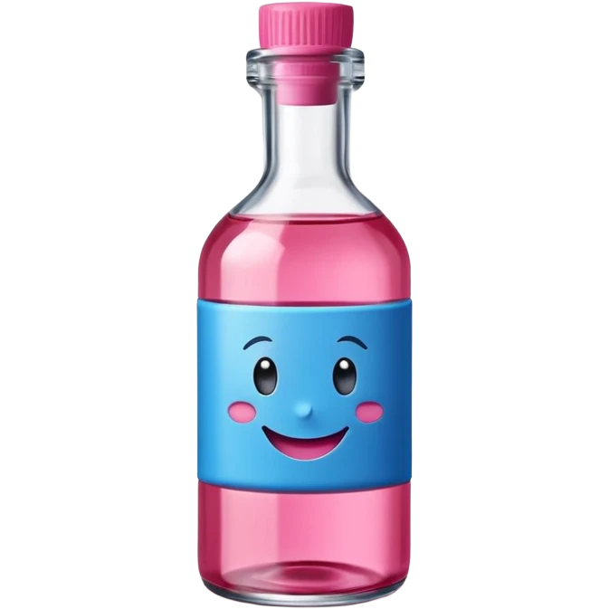 Smiling bottle of oil blue top pink outside with logo that says berry ...