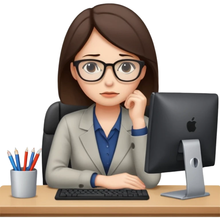 female office worker sad face on computer emoji | AI Emoji Generator