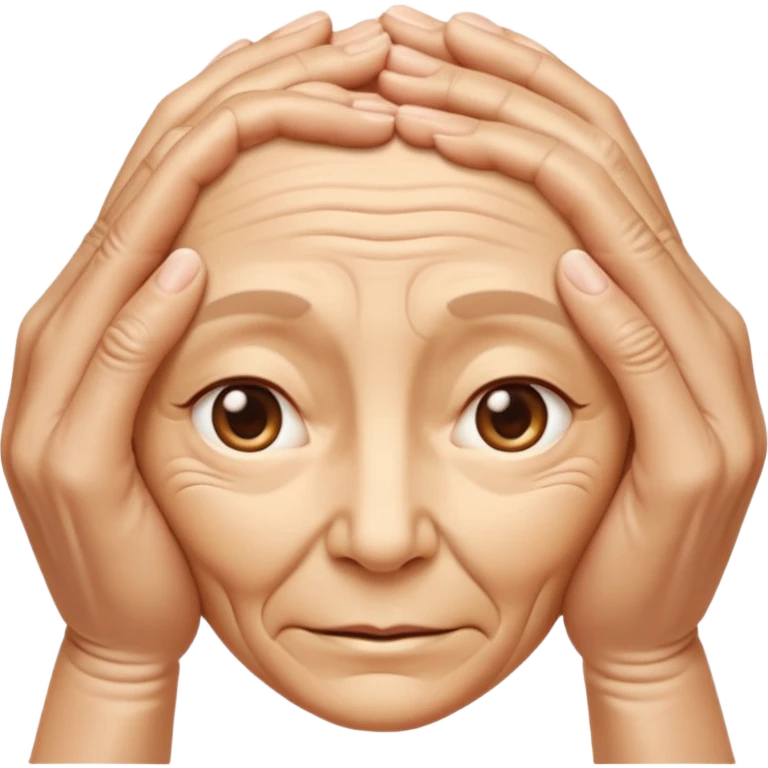 Simple emoji of a face with wrinkles being smoothed by hands, both ...