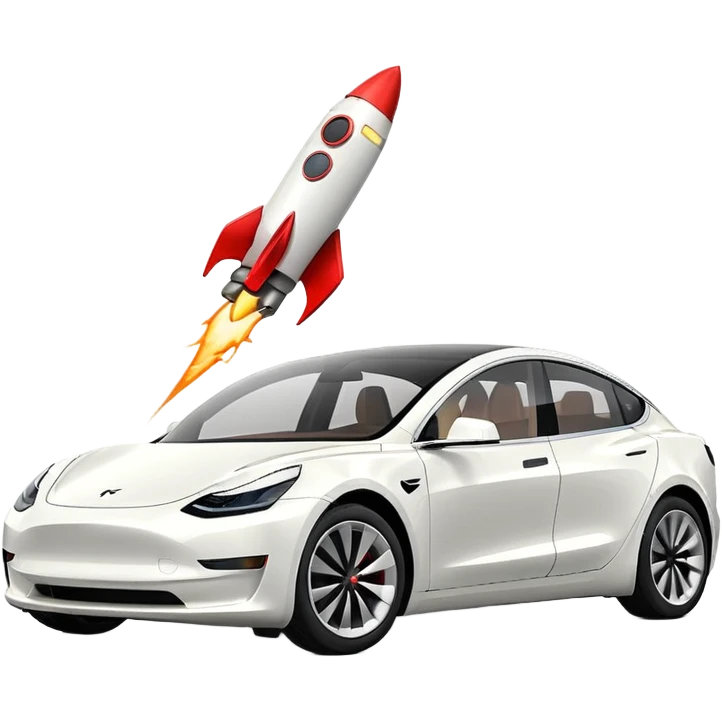 Tesla model 3 white. Icon. Rocket boost on roof emoji | AI Emoji Generator