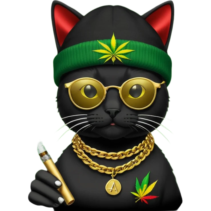A black cat wearing the deal with it shades and a rasta beanie and ...