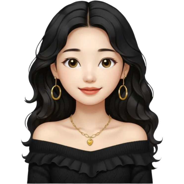 A South Korean girl with long, dark black wavy hair with middle part ...