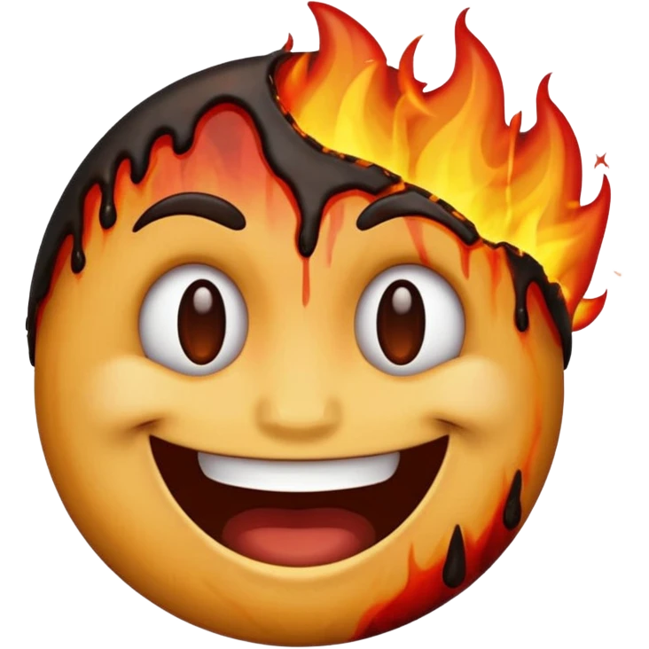 A emoji with half of his face burnt with the emoji having a big grin ...