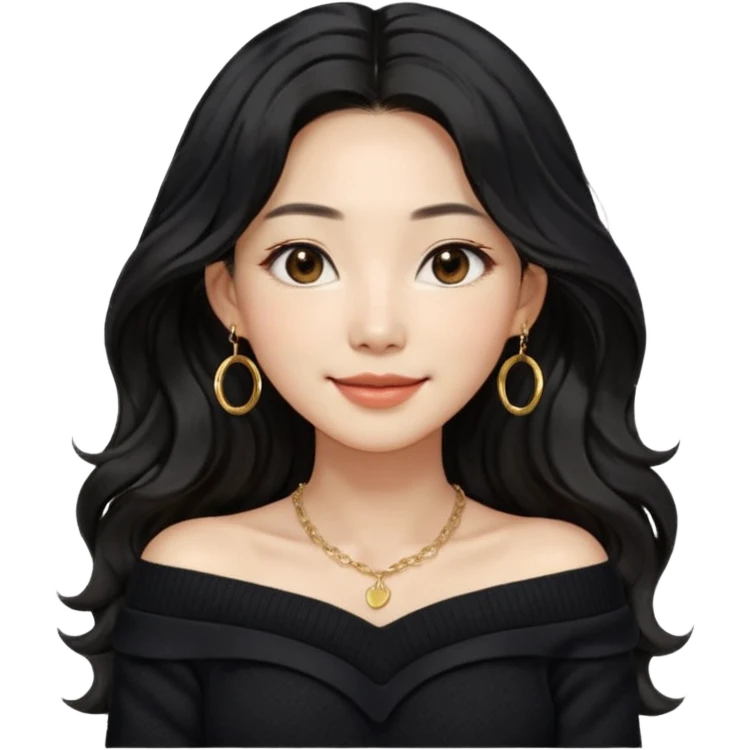 A South Korean girl in her thirties with long black soft wavy hair with ...