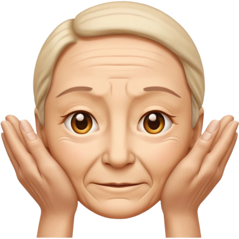 Simple emoji of a face with wrinkles being smoothed by hands, both ...