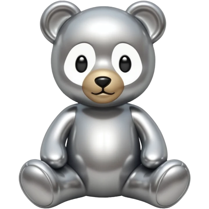 A cute teddy bear emoji made of liquid silver chrome, smooth rounded ...