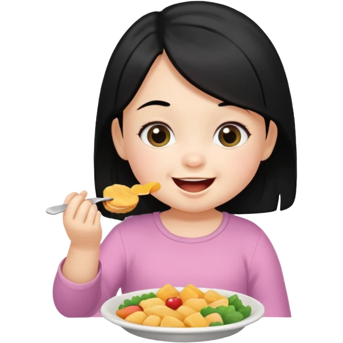 eating food well baby with happy face black hair girl emoji | AI Emoji ...