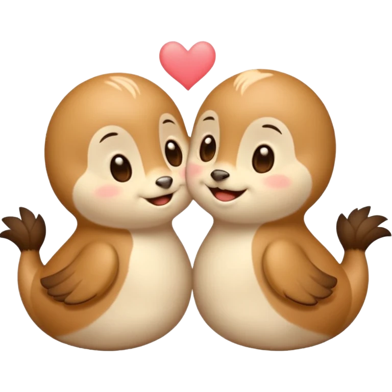 Two cute little creatures, giving each other a kiss, and some words ...