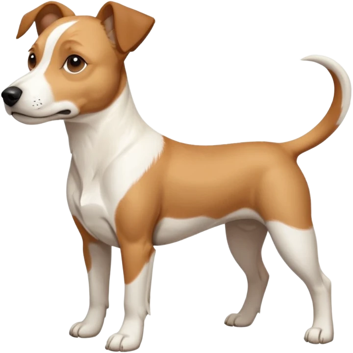 a full body facing front on of a buff white beagle cross jack russell ...