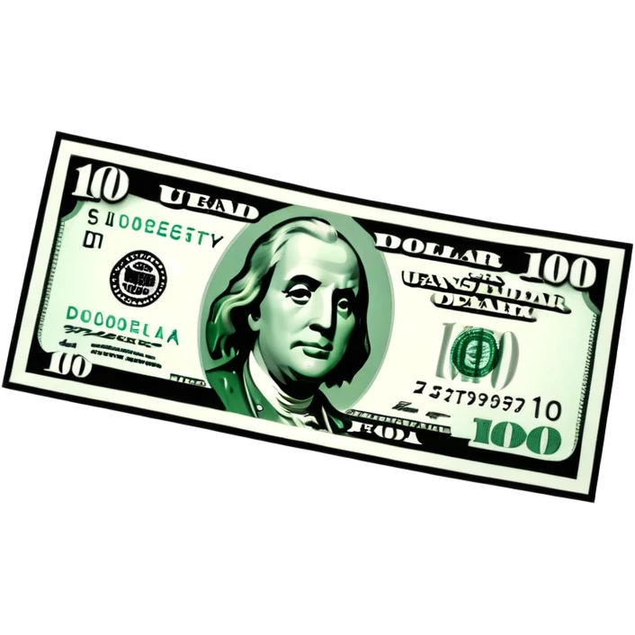 3D realistic US 100 dollar bill sticker, slight perspective, centered ...