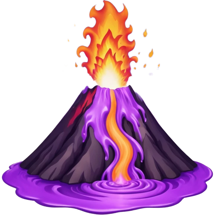 A volcano errupting only with a pure purple liquid and purple fire ...