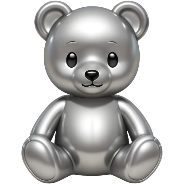 A cute teddy bear emoji made of liquid silver chrome, smooth rounded ...
